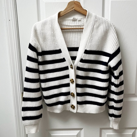 GAP | Sweaters | Gap Shakerstitch Vneck Cardigan In Navy White Stripe ...